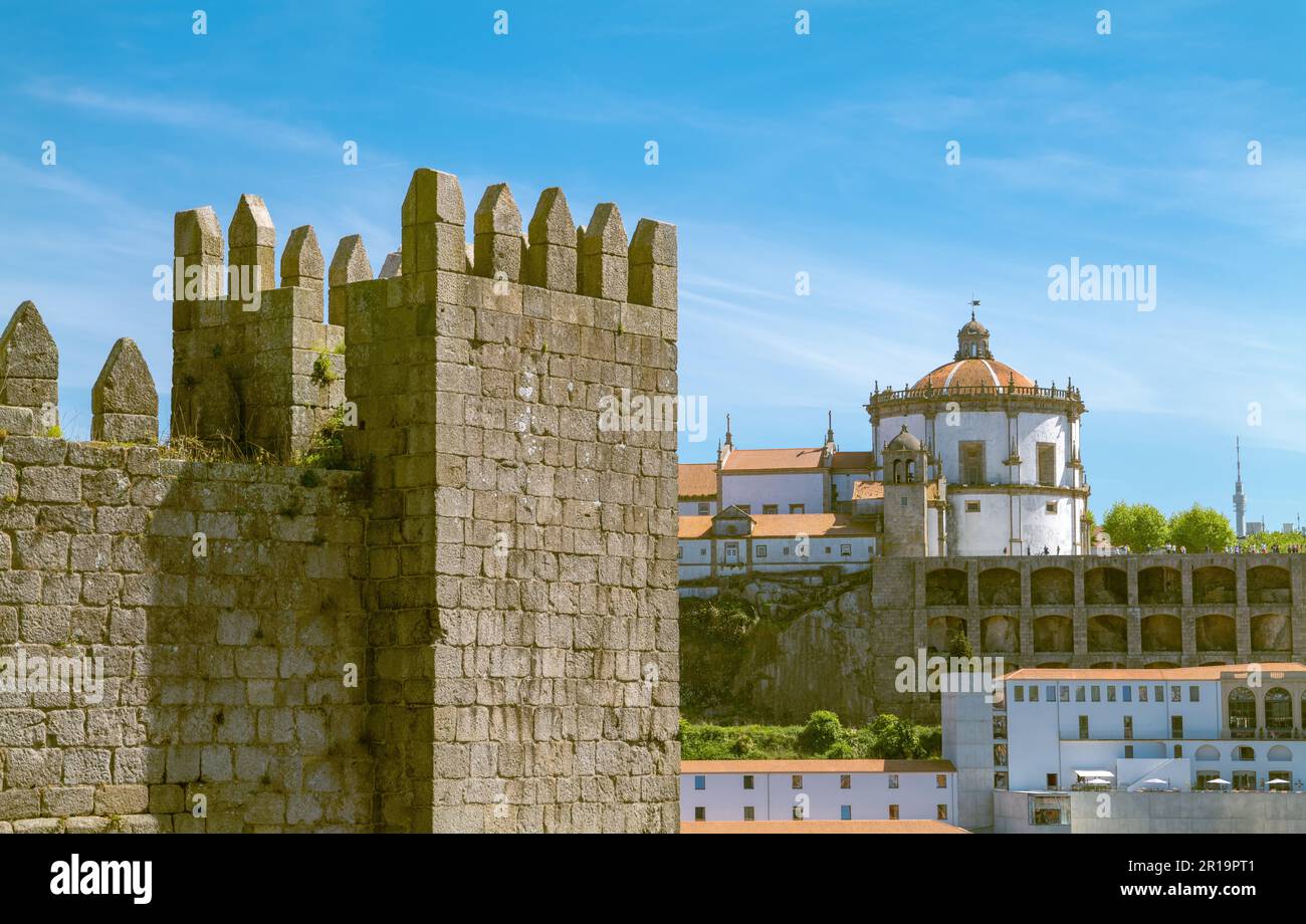 Porto, Portugal - April 18, 2023: View of the medieval walls with the ...