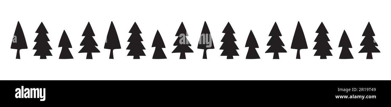 Quirky fir tree scandi linocut vector border. Washi tape design in ...