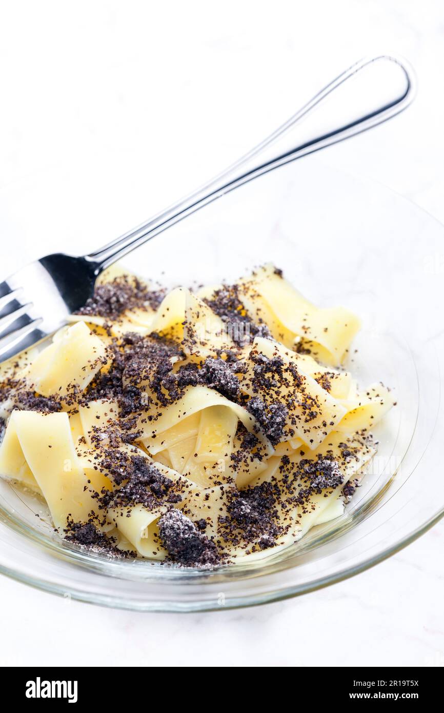 pasta with poppy seeds and powder sugar Stock Photo - Alamy