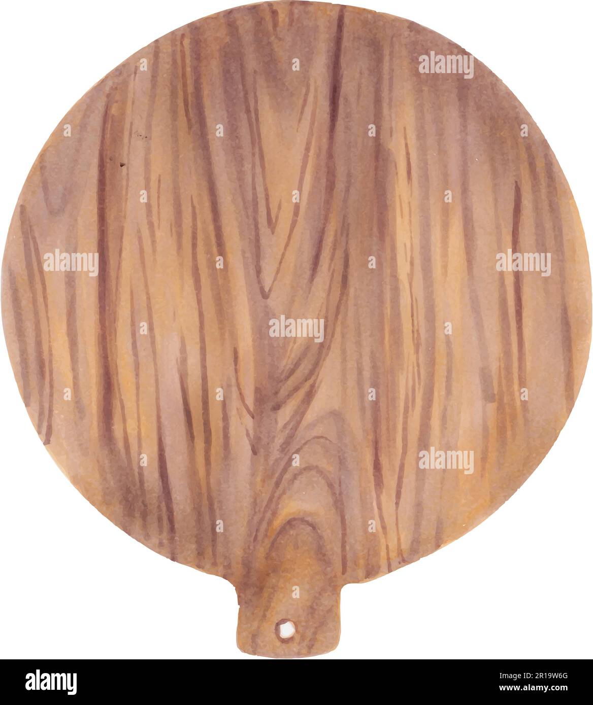 Round wooden cutting board. One object, top view. Hand drawn marker and ...