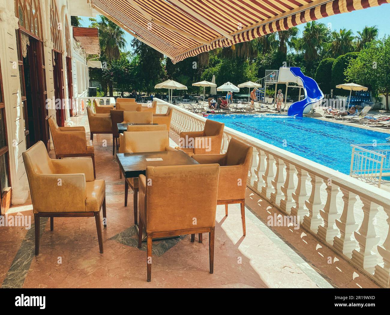 hall in an expensive hotel on vacation. near the restaurant for the ...