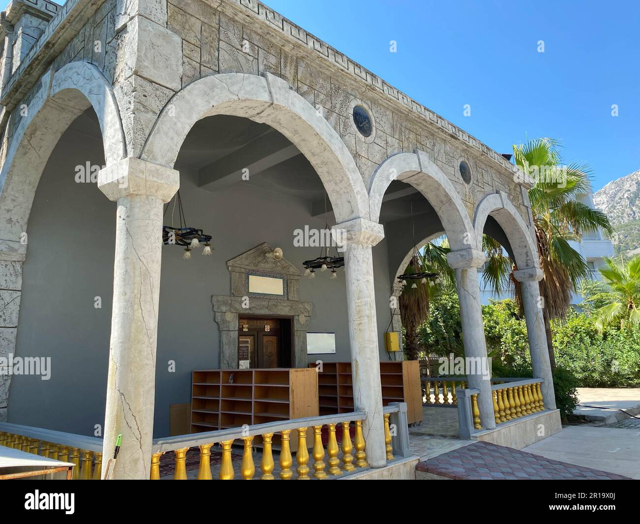 white structure with columns and arches in Mexican and Arabic style ...