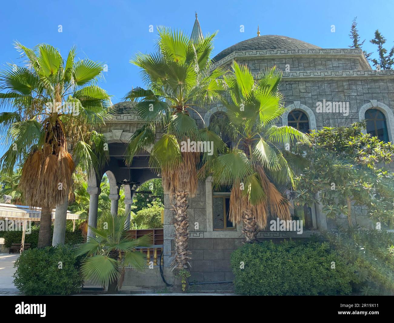 A Muslim fortress or mosque. An Arabian-style palace with a tower ...