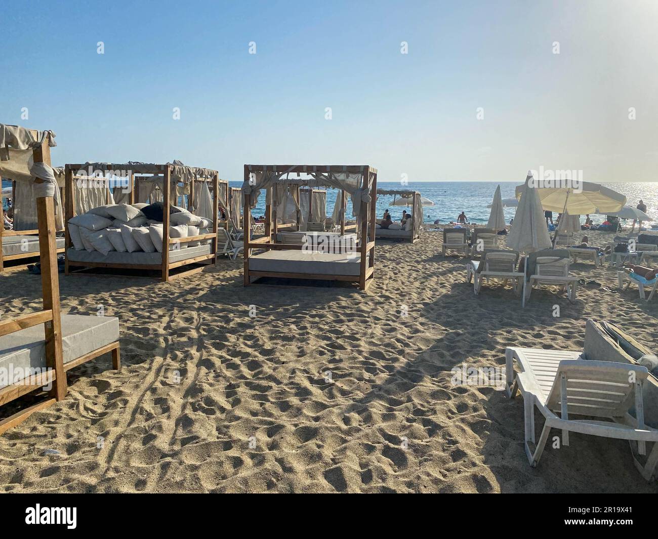 Beach blue canopies hi-res stock photography and images - Alamy