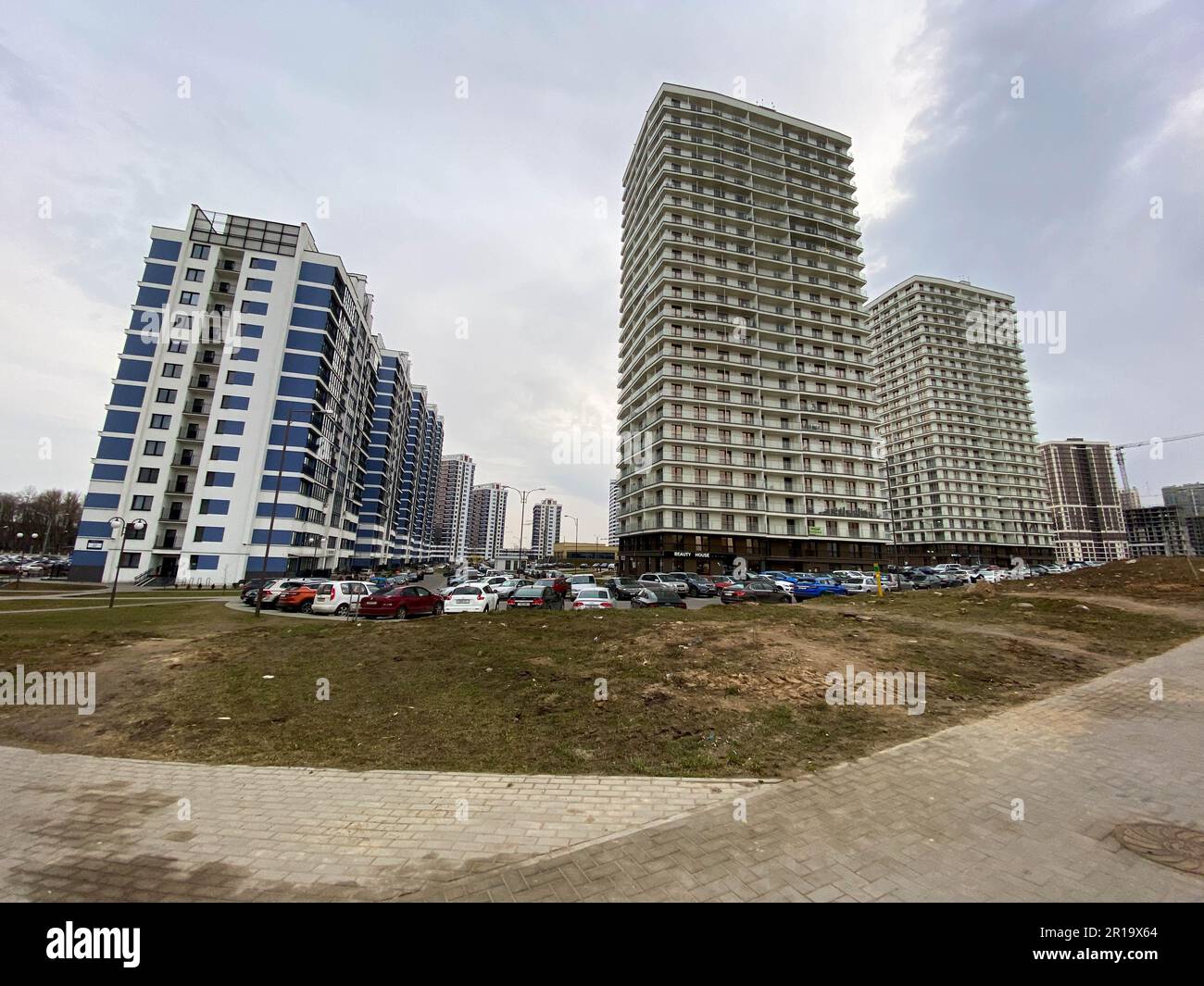 New large beautiful modern microdistrict with high buildings in new ...
