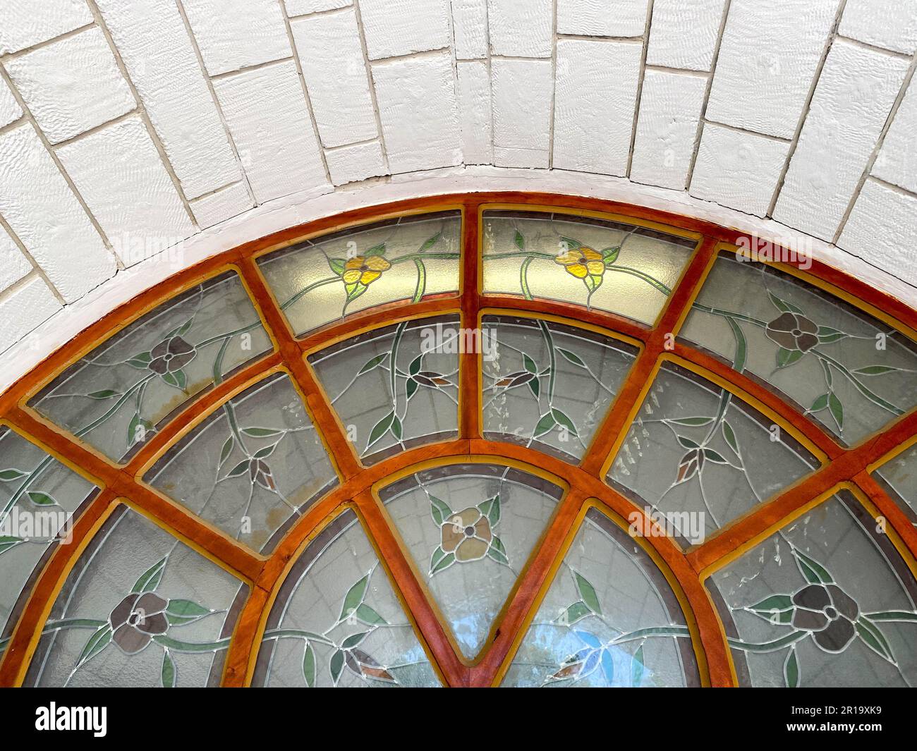 Multicolored stained glass church window, portrait orientation Stock ...