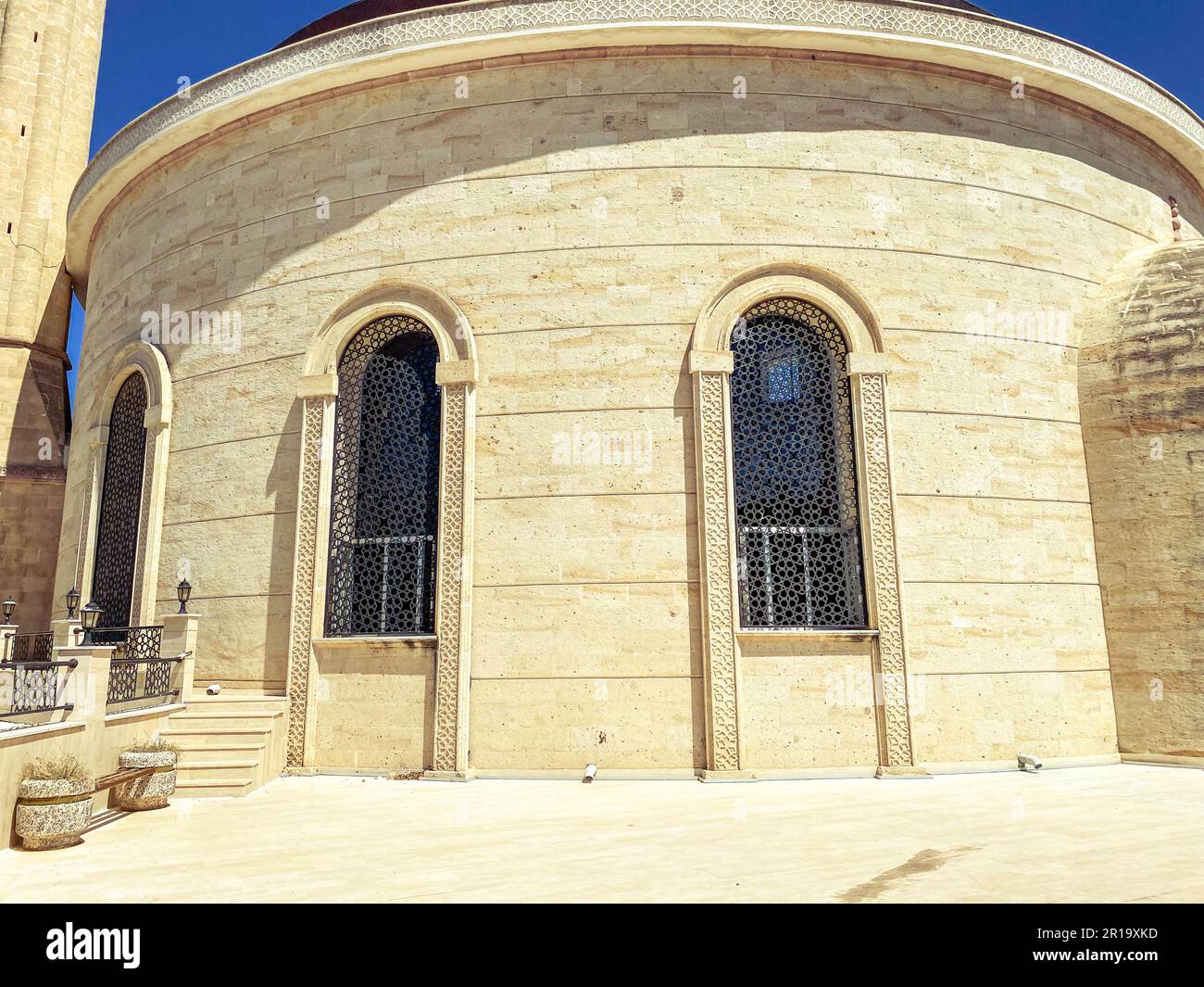 mosque against the background of a blue and bright sky. muslim religion ...