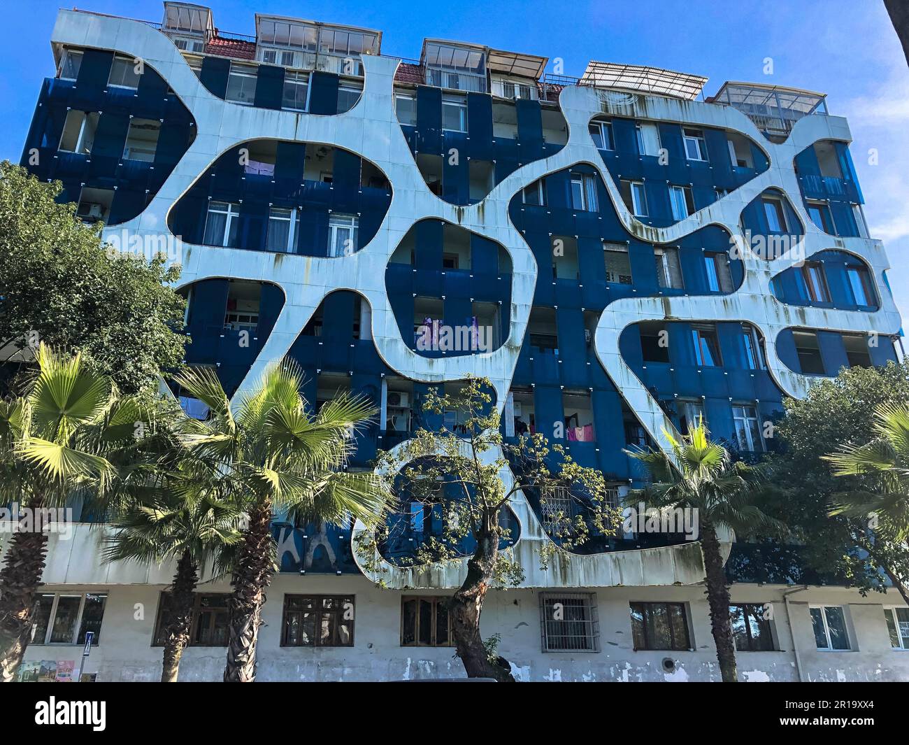 Unusual abstract modern structure white and blue in futuristic style ...