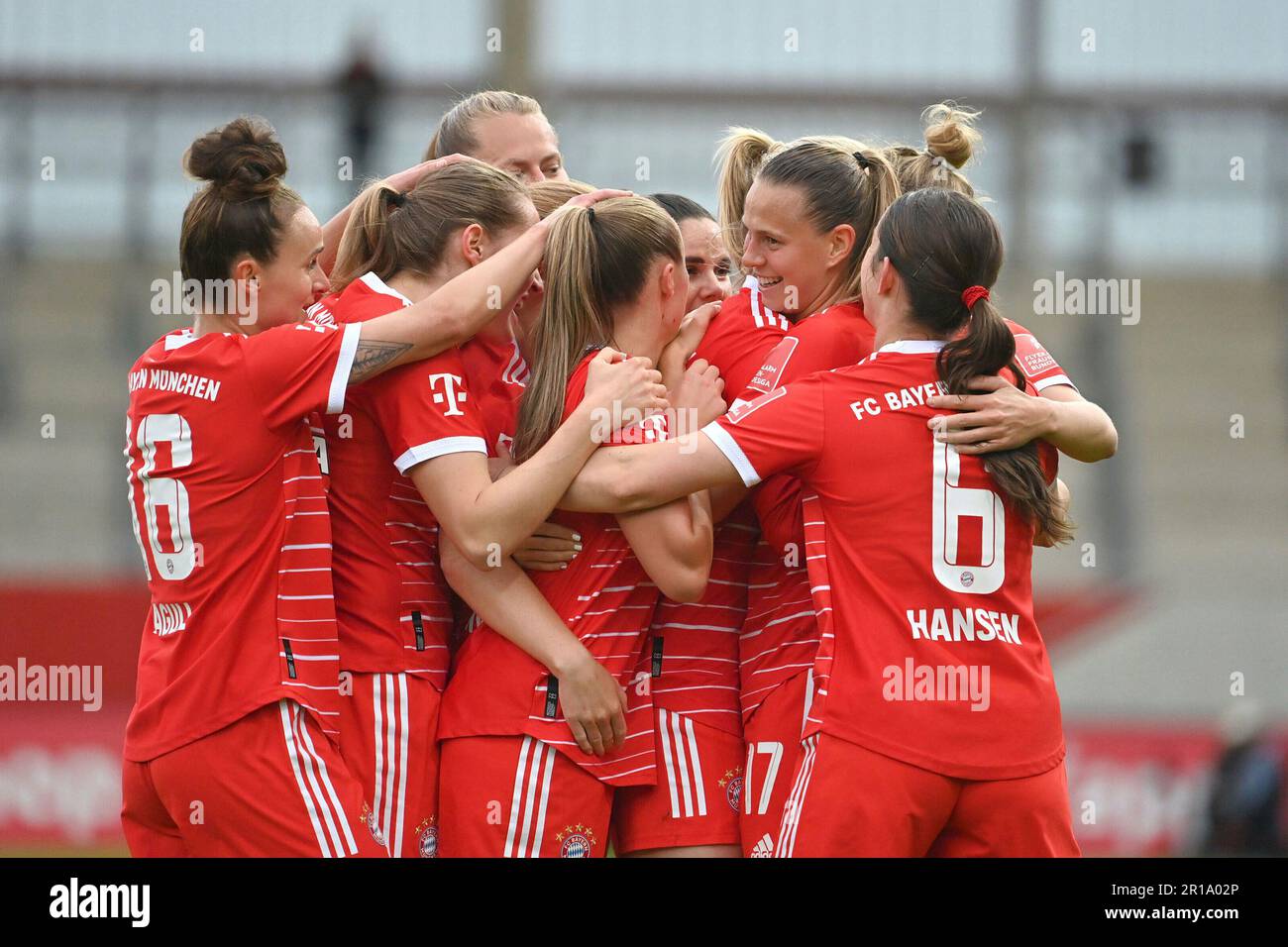 Munich, Deutschland. 12th May, 2023. Collective goal jubilation around ...