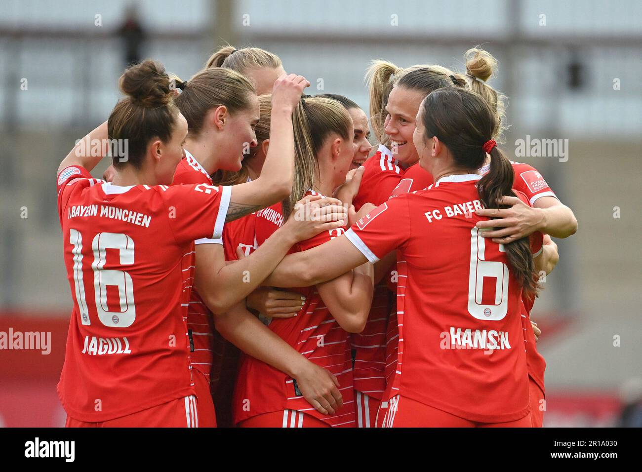 Munich, Deutschland. 12th May, 2023. Collective goal jubilation around ...