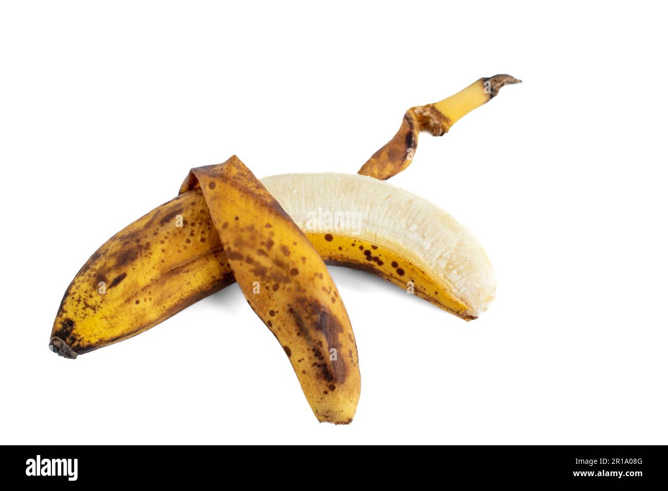 one peeled banana on a white background. horizontal Stock Photo - Alamy
