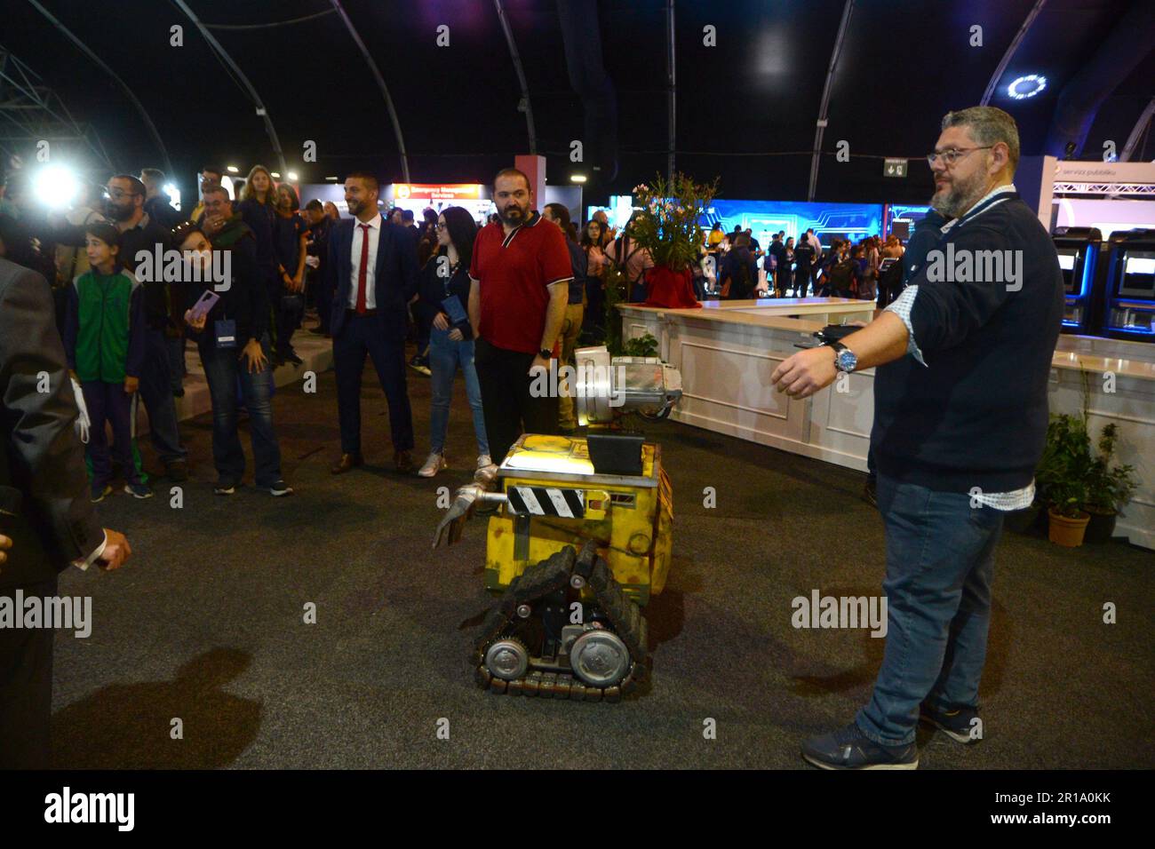 Ta'qali, Malta. 12th May, 2023. Visitors watch a robot display at the ...