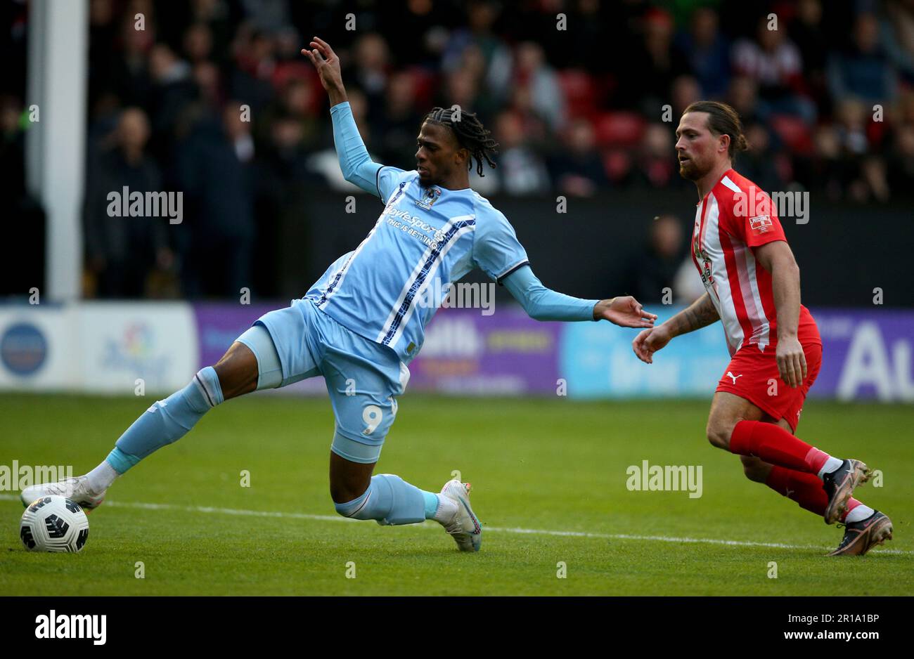 Coventry City’s Justin Obikwu has an attempt on goal during the ...