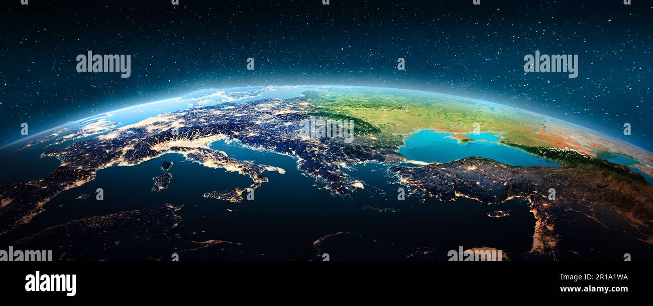 Europe city lights map. Elements of this image furnished by NASA. 3d ...