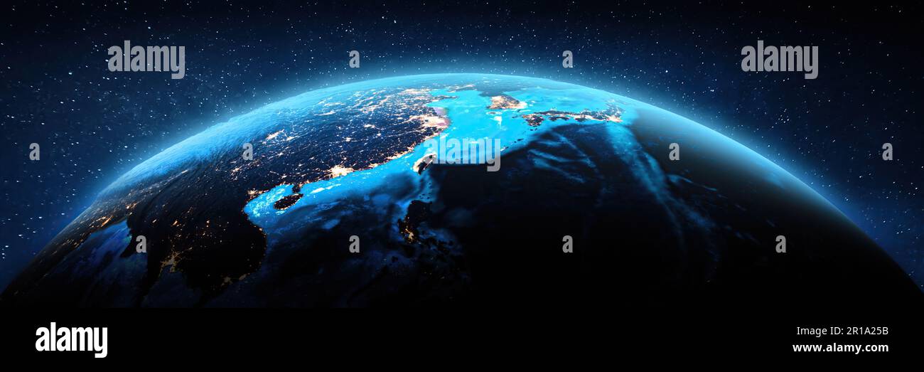 Asia city lights at night. Elements of this image furnished by NASA. 3d ...