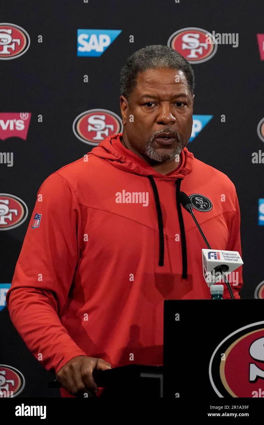 San Francisco 49ers defensive coordinator Steve Wilks speaks to ...