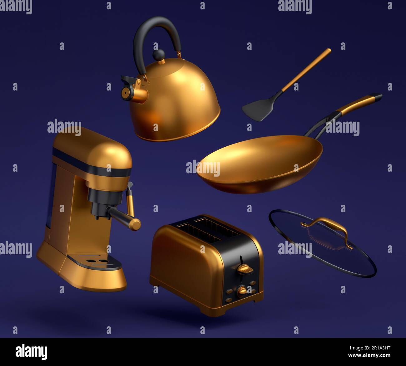 Espresso coffee machine, hand mixer, kettle and toaster for preparing ...