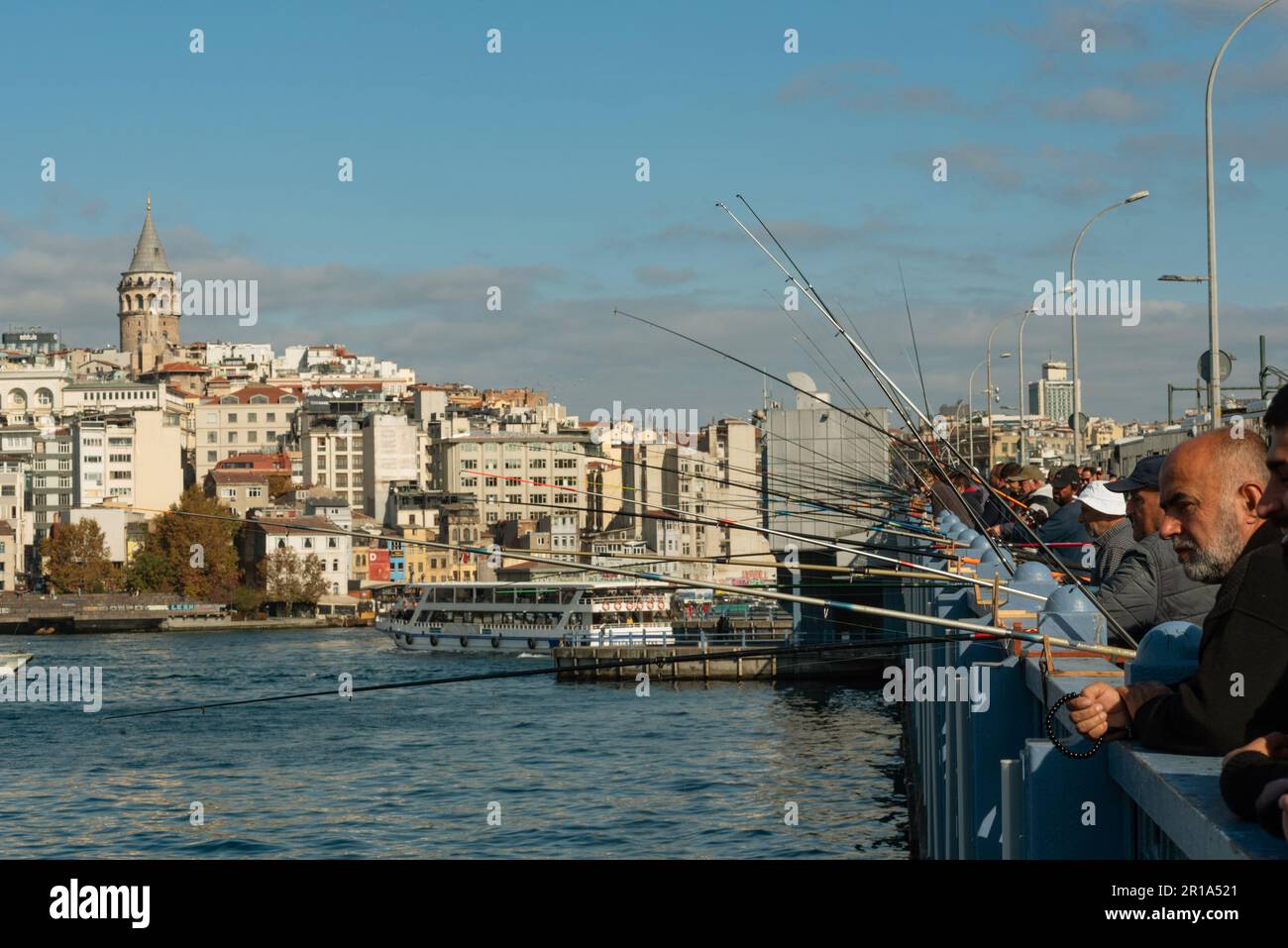 Istanbul, Turkey. 9th Nov, 2022. Turkish fishermen seen on the Galata ...