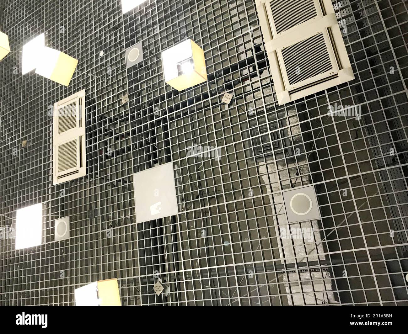 The texture of the industrial ceiling in the building with a metal ...