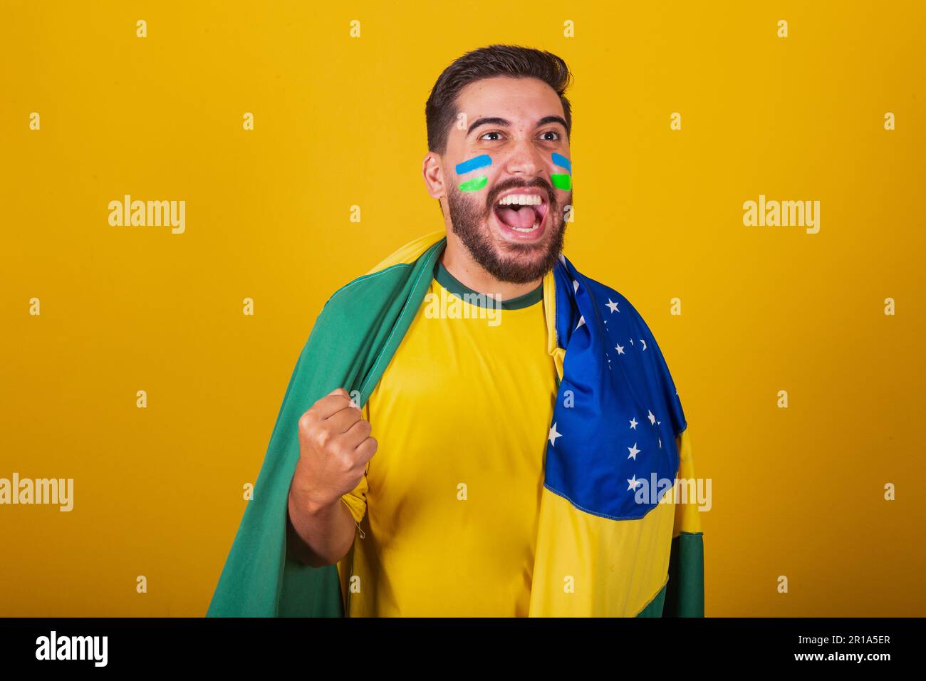 Brazilian man, latin american, cheering for brazil, in the world cup ...