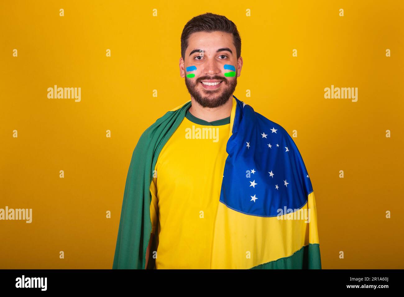 Brazilian man, latin american, cheering for brazil, in the world cup ...
