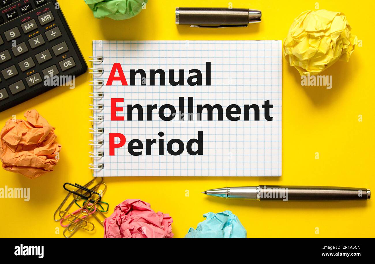 AEP symbol. Concept words AEP Annual enrollment period on beautiful ...