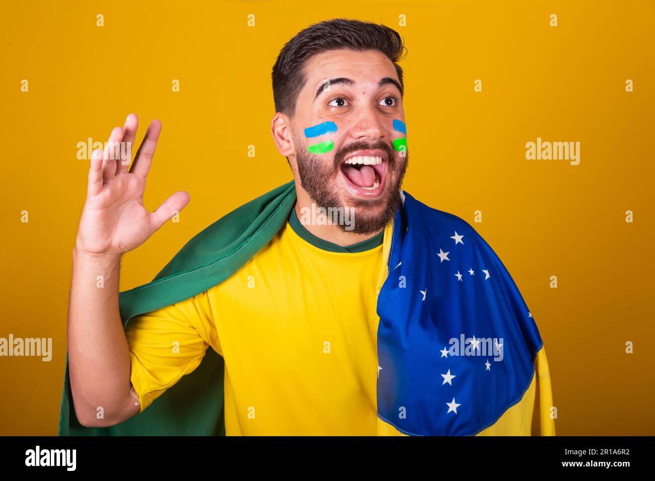 Brazilian man, latin american, cheering for brazil, 2022 world cup ...