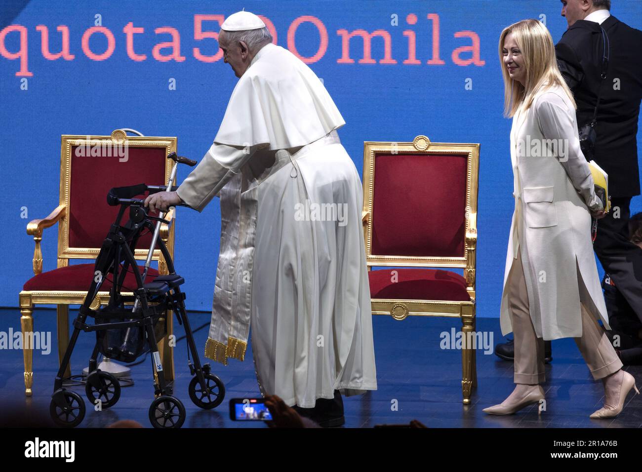 Rome, Italy, 12 May 2023. Pope Francis and italian Prime Minister ...