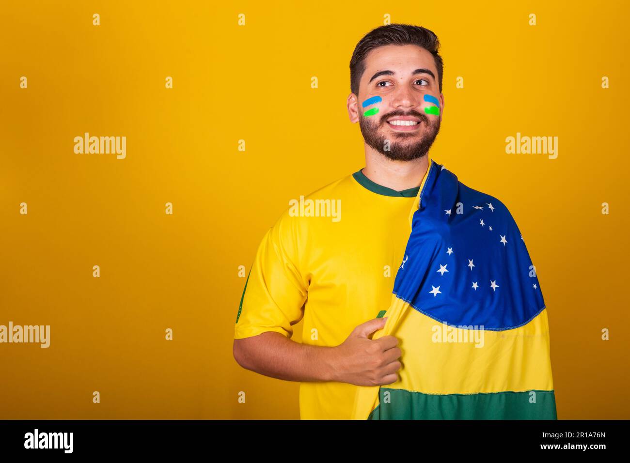 Brazilian man, latin american, cheering for brazil, in the world cup ...