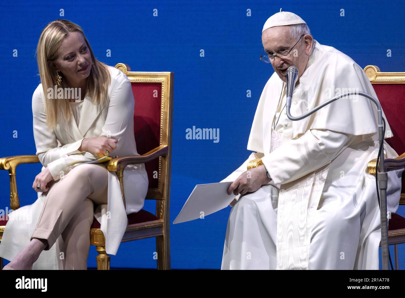 Rome, Italy, 12 May 2023. Pope Francis and italian Prime Minister ...
