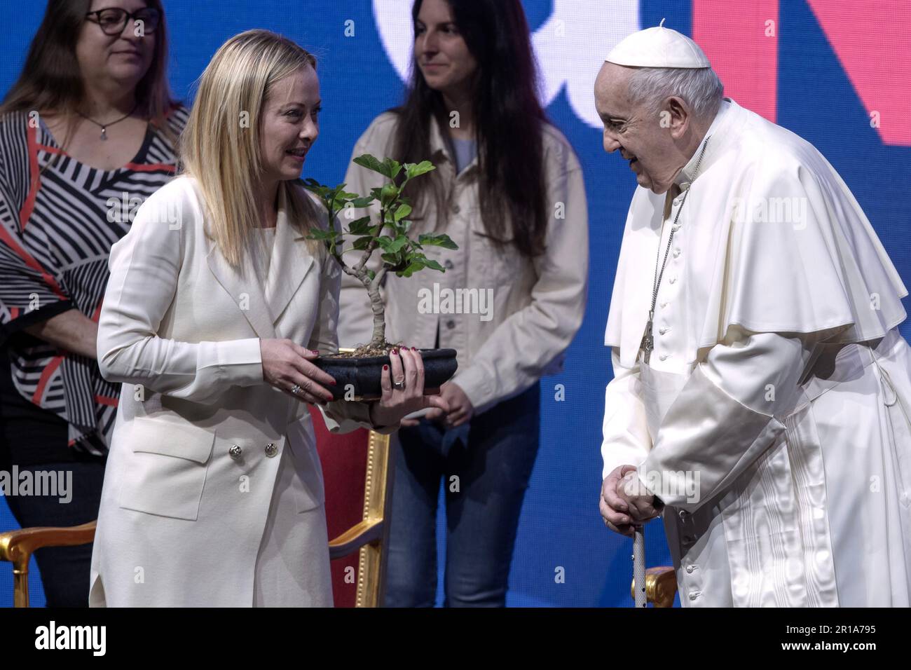 Rome, Italy, 12 May 2023. Pope Francis and italian Prime Minister ...