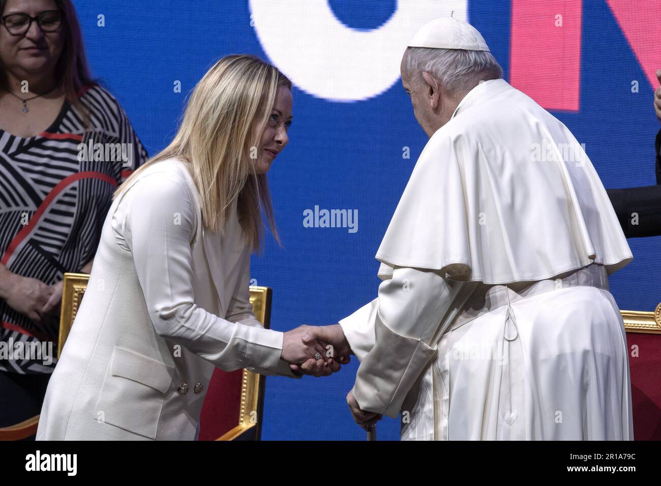 Rome, Italy, 12 May 2023. Pope Francis and italian Prime Minister ...