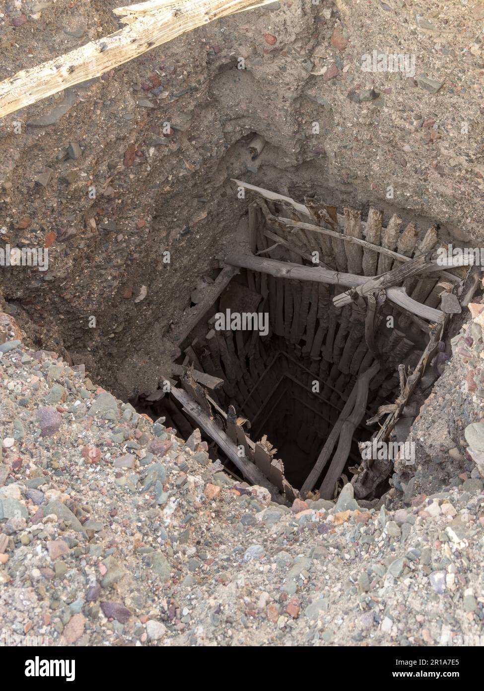Vertical shaft of an abandoned silver mine from the 1800s in the area ...