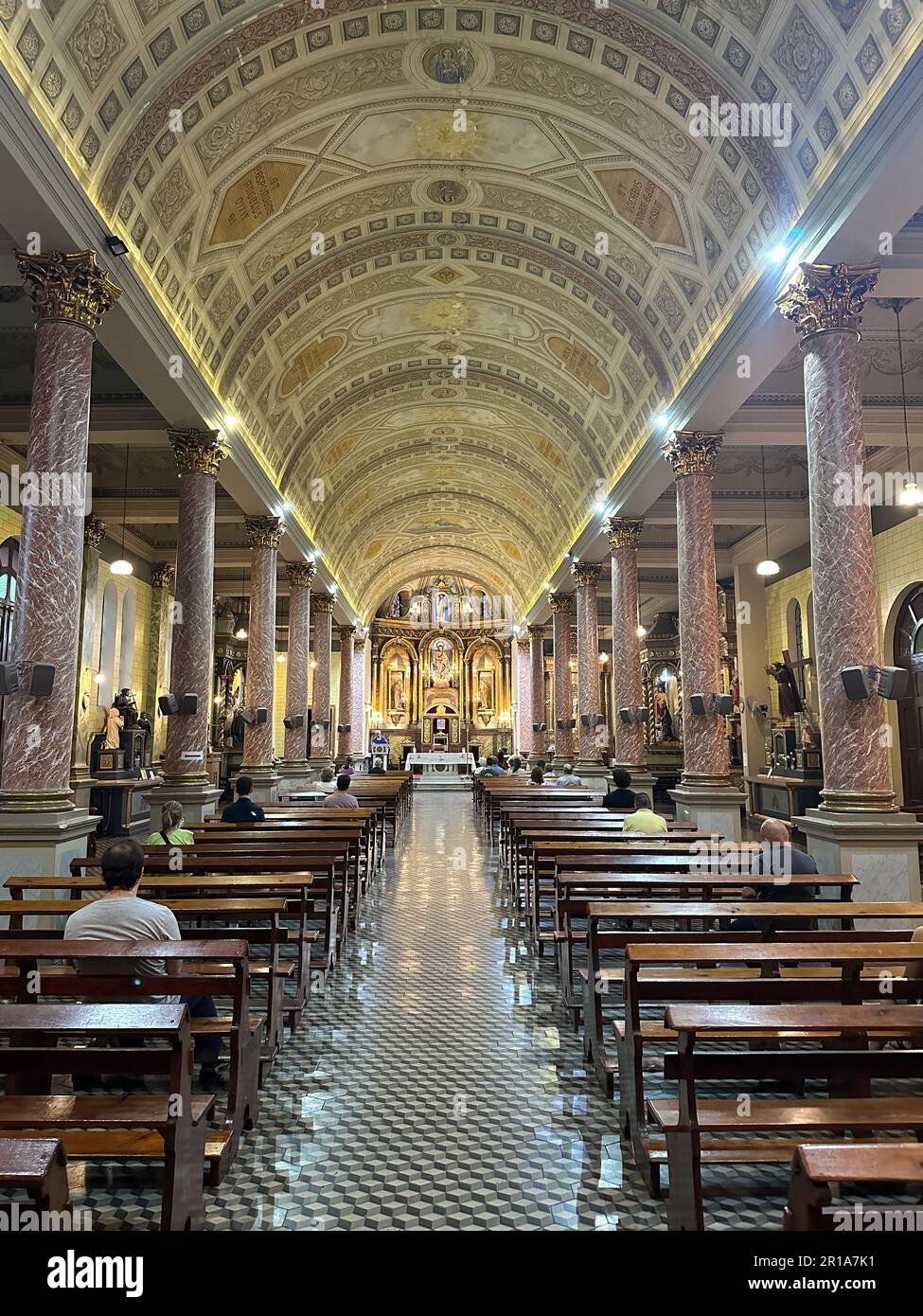 Worshippers attending a mass in the nave of Our Lady of Loreto ...