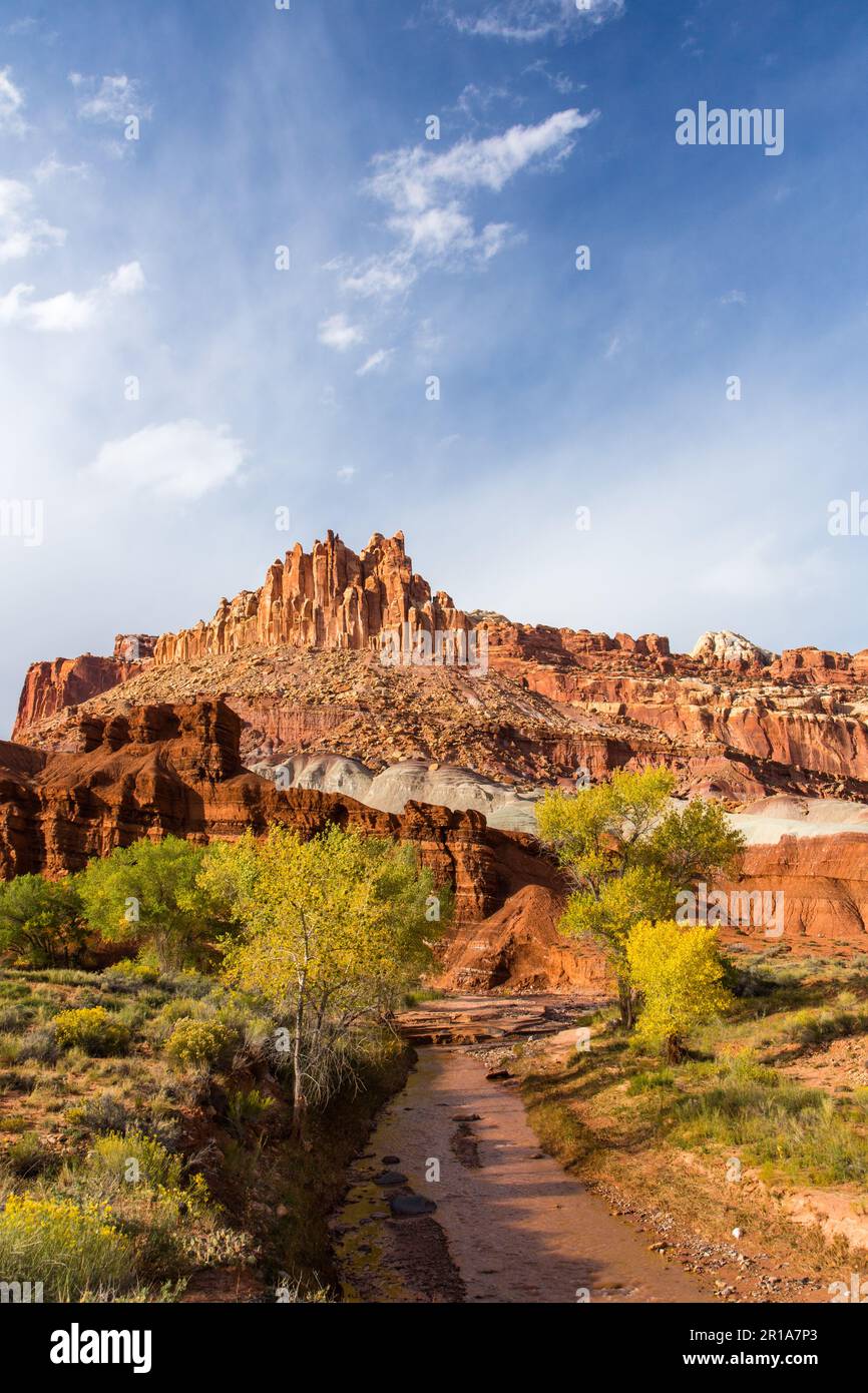 The Castle in Capitol Reef National Park, Utah, with the Fremont River ...