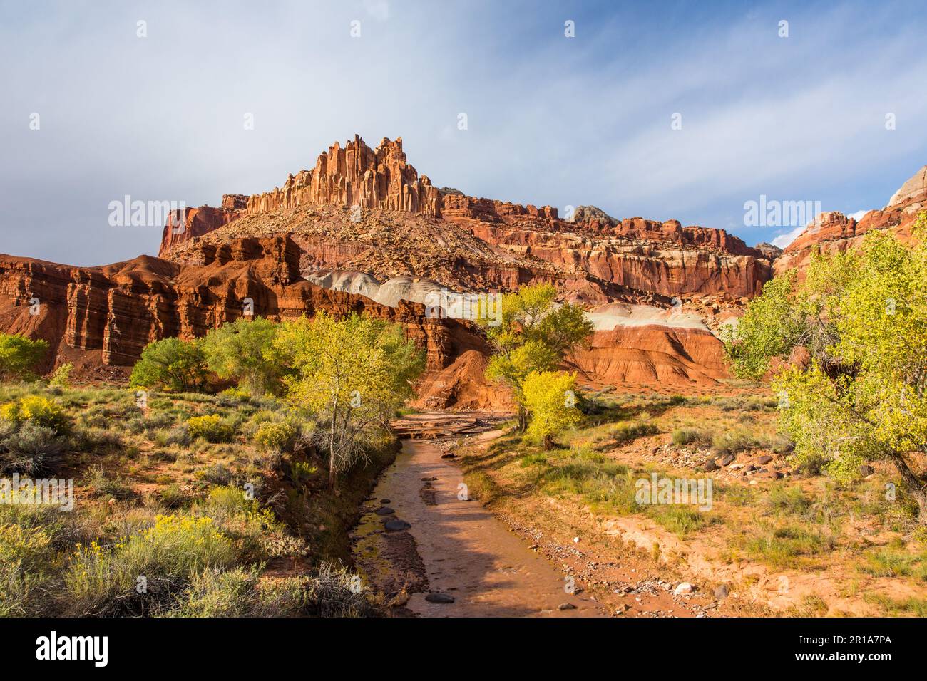The Castle in Capitol Reef National Park, Utah, with the Fremont River ...