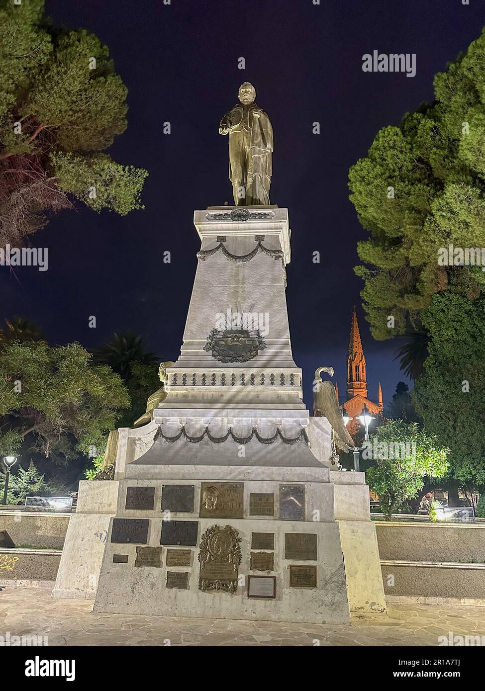 Statue of the liberator General Jose de San Martin in the Main Plaza of ...