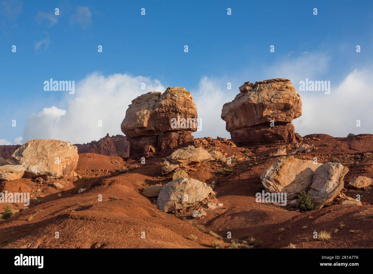 The Twin Rocks, a pair of eroded hoodoos in Capitol Reef National Park ...