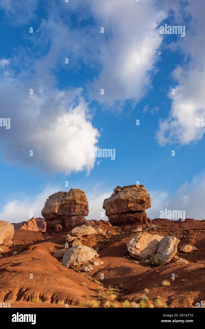 The Twin Rocks, a pair of eroded hoodoos in Capitol Reef National Park ...