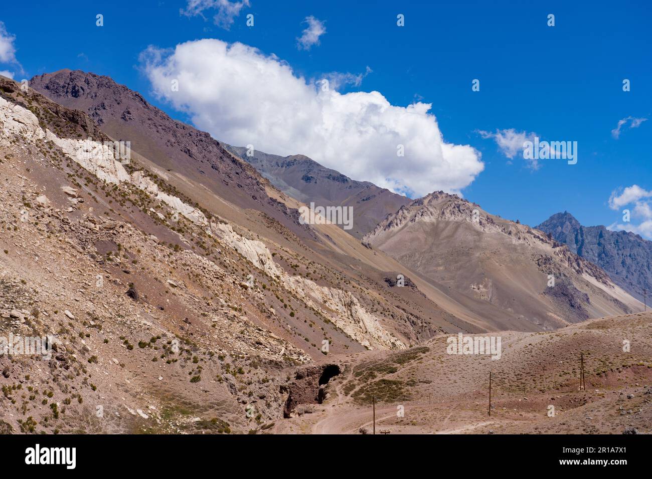 The Andes Mountains at Puente del Inca near the border with Chile ...