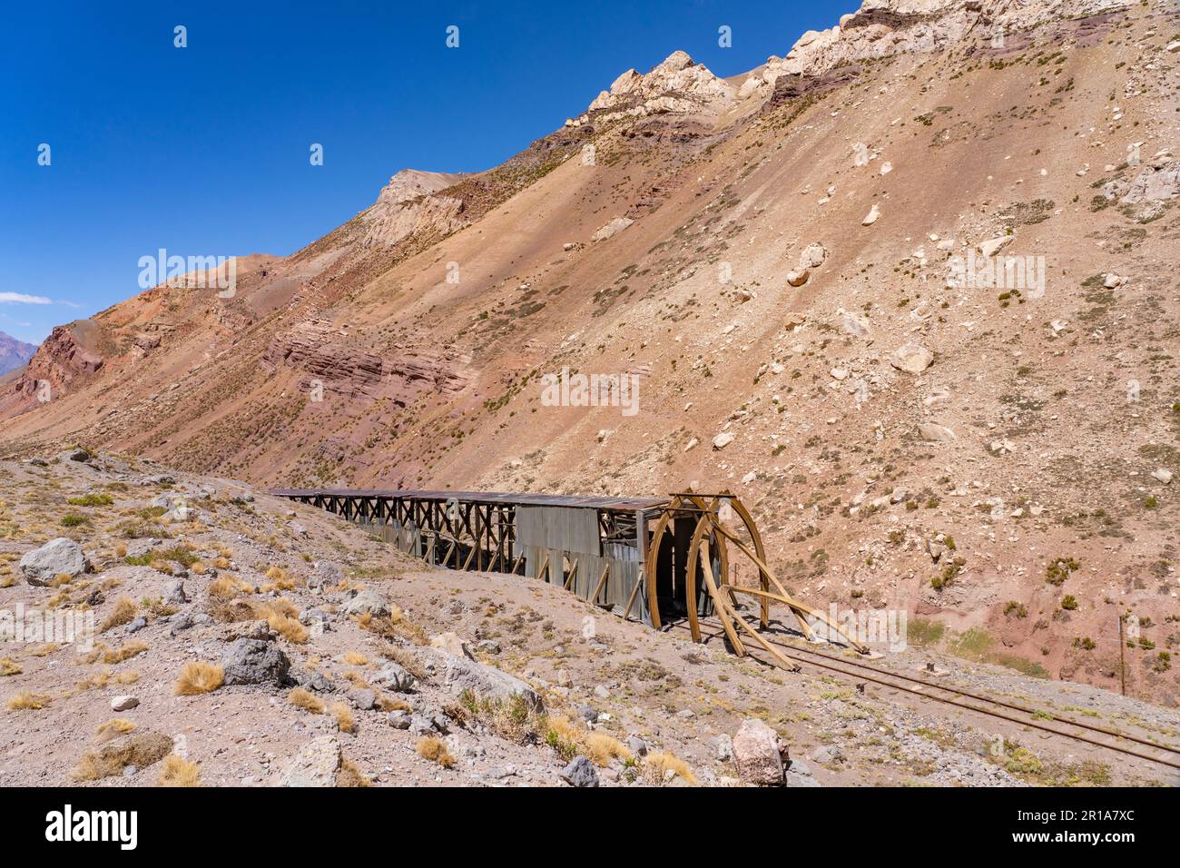 Avalanche snow sheds on the former Transandine Railway at Puente del ...