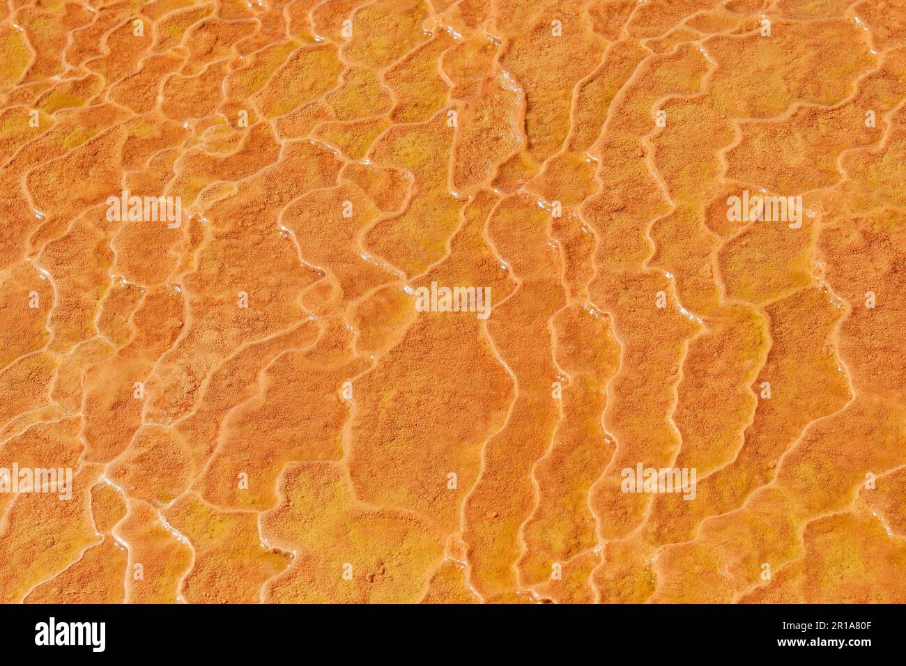 Colorful travertine deposits around the Crystal Geyser, a cold-water ...