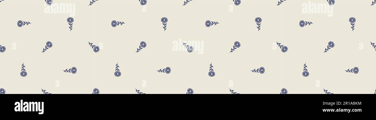 Quirky floral lino cut motif vector border. Seamless decoration of ...