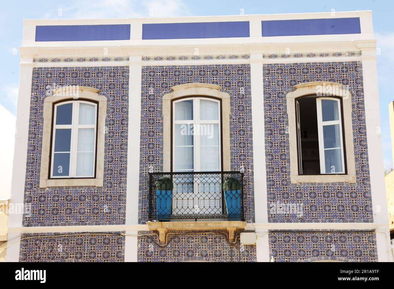A traditional blue tiled house, Old Town Lagos, Algarve, Portugal Stock ...