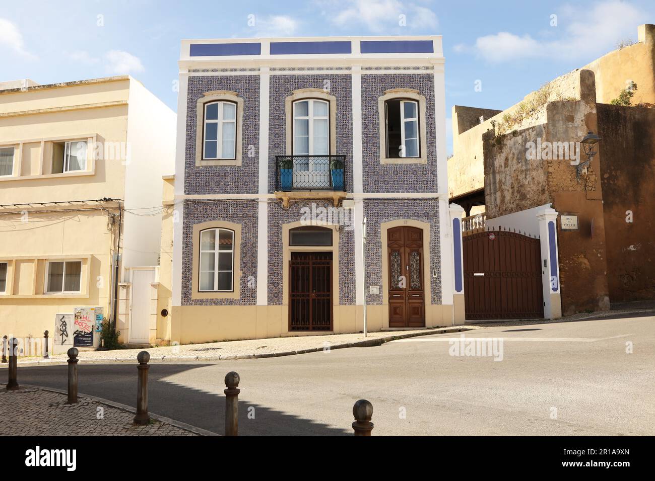 A traditional blue tiled house, Old Town Lagos, Algarve, Portugal Stock ...