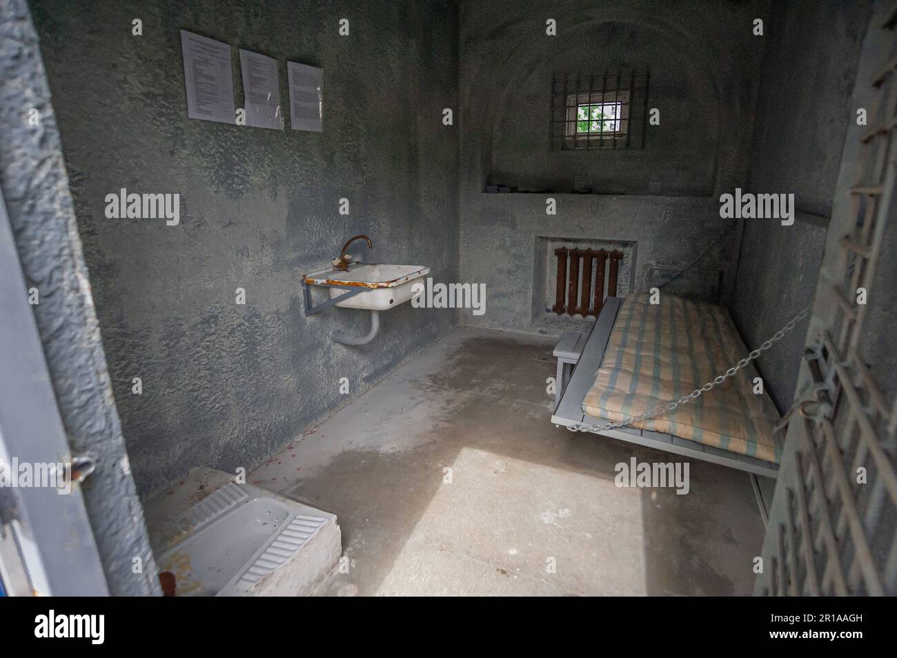 Replica interior of punishment cell with almost no ventilation, the ...