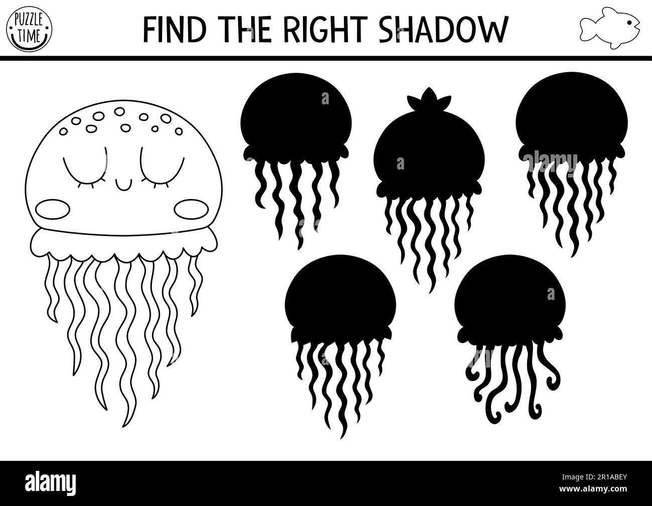 Under the sea black and white shadow matching activity. Ocean line ...
