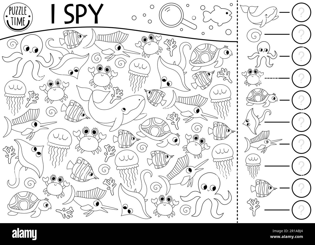 Under the sea black and white I spy game for kids. Searching and ...