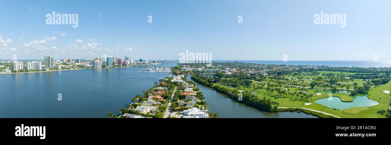 Aerial image luxury mansion real estate Everglades Island Palm Beach FL ...