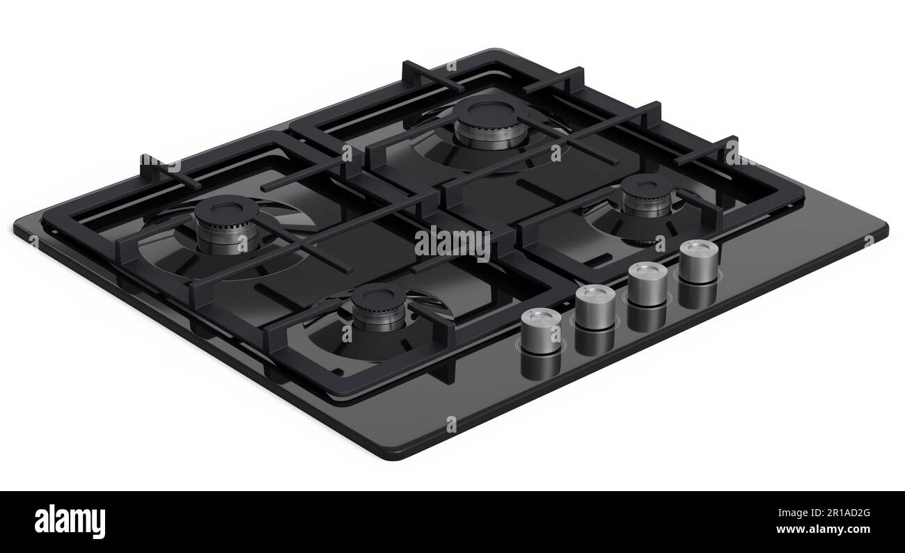 Kitchen electric stove or gas cooker with burning flames of propane gas ...